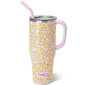 Swig Life 40oz Mega Mug | 40 oz Tumbler with Handle and Straw, Cup Holder Friendly, Dishwasher Safe, Extra Large Insulated Tumbler, Stainless Steel Travel Mugs for Hot and Cold Drinks (Oh Happy Day)
