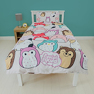 Character World Squishmallows Official Single Duvet Cover Set, Bright Design | Reversible 2 Sided Squish Squad Bedding Cover Official Merchandise Including Matching Pillow Case