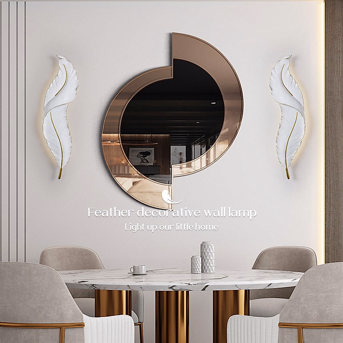 Qepeety LED Wall Lighting White Feather Wall Sconce Lamp 3 Color Temperature & 3 Brightness Level Modern Resin Light Fixtures for Hallway Entryway Living Room (Large)