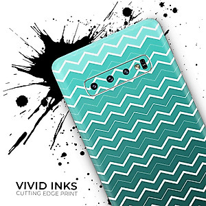 DesignSkinz Teal Gradient Layered Chevron Protective Vinyl Decal Wrap Skin Cover Compatible with The Samsung Galaxy S20 (Screen Trim & Back Glass Skin)