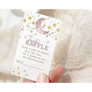 Twinkle Little Star Diaper Raffle Tickets, Celestial Baby Shower Games for Prizes, Pink and Gold Baby Shower Diaper Raffle Invitation Insert Cards, 50 Pack