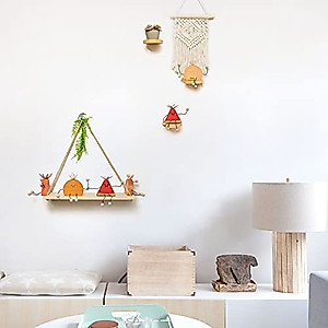 Yangbaga 2pcs Wooden Decorations for Shelf, Artificial Fake Succulents Plants Cute Decor with Metal Hanging Leg for Home Office Desk Shelf