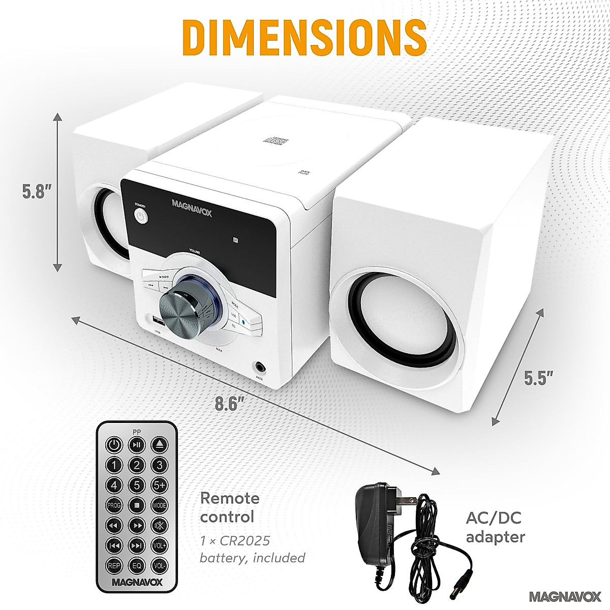 Magnavox MM442 3-Piece Top Loading CD Shelf System with Digital PLL FM Stereo Radio, Bluetooth Wireless Technology, and Remote Control in Black | Blue Lights | LED Display (White)