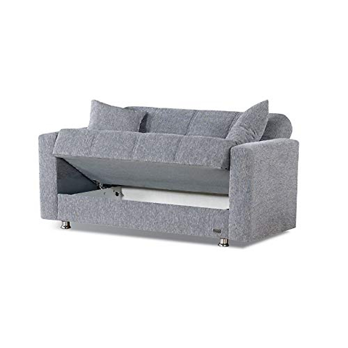 BEYAN Niagara Collection Contemporary Upholstered Convertible Storage Love Seat with Easy Access Storage Space, Includes 2 Pillows, Gray
