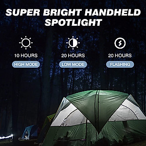 Taller Rechargeable Spotlight with 200000 Lumens, 10000mAh Bright Hand Held Work Lights Flashlight Warning Lamp, IPX7 Waterproof Lightweight LED Spotlight Searchlight for Boat Camping Hunting - Blue