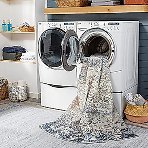 Art&Tuft Washable Rug, Anti-Slip Backing Abstract Area Rug 5x7, Stain Resistant Rugs for Living Room, Foldable Machine Washable Area Rug(TPR18-Navy, 5'x7')