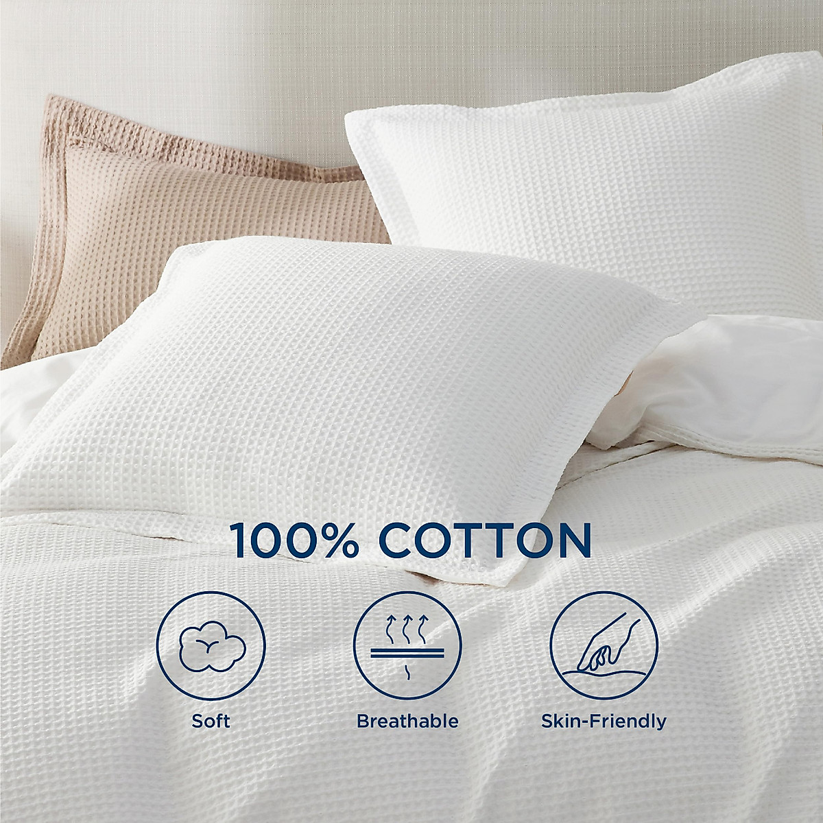 Bedsure Euro Sham Pillow Covers - 100% Cotton Waffle Weave Pillow Shams 2 Pack, Ultra Soft and Cozy Throw Pillow Covers for Bed Pillows, Decorative Euro Shams for Sofa and Couch, White, 26x26 Inches