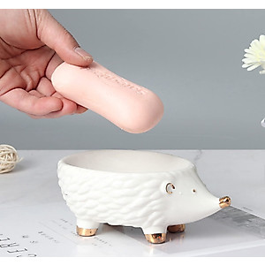 Ceramic Soap Dish with Drain, Hedgehog Toilet Soap Box, Ceramic Jewelry Tray, Funny Soap Storage Container for Shower Bathroom Kitchen Bathtub,White