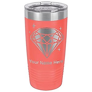 LaserGram 20oz Vacuum Insulated Tumbler Mug, Diamond, Personalized Engraving Included (Coral)