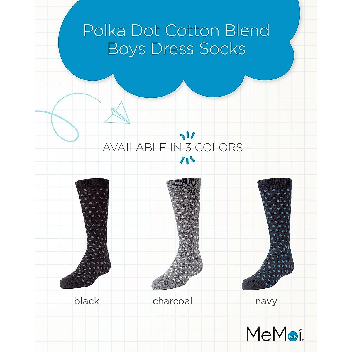 MeMoi Polka Dot Cotton Blend Boys Dress Socks Navy 10-12