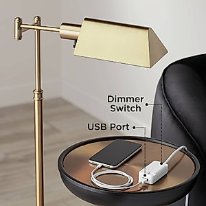 Regency Hill Tony Traditional Adjustable Pharmacy Floor Lamp Standing with USB Charging Port 54" Tall Brass Gold Metal Rotating Head Decor for Living Room Reading House Bedroom Home Office