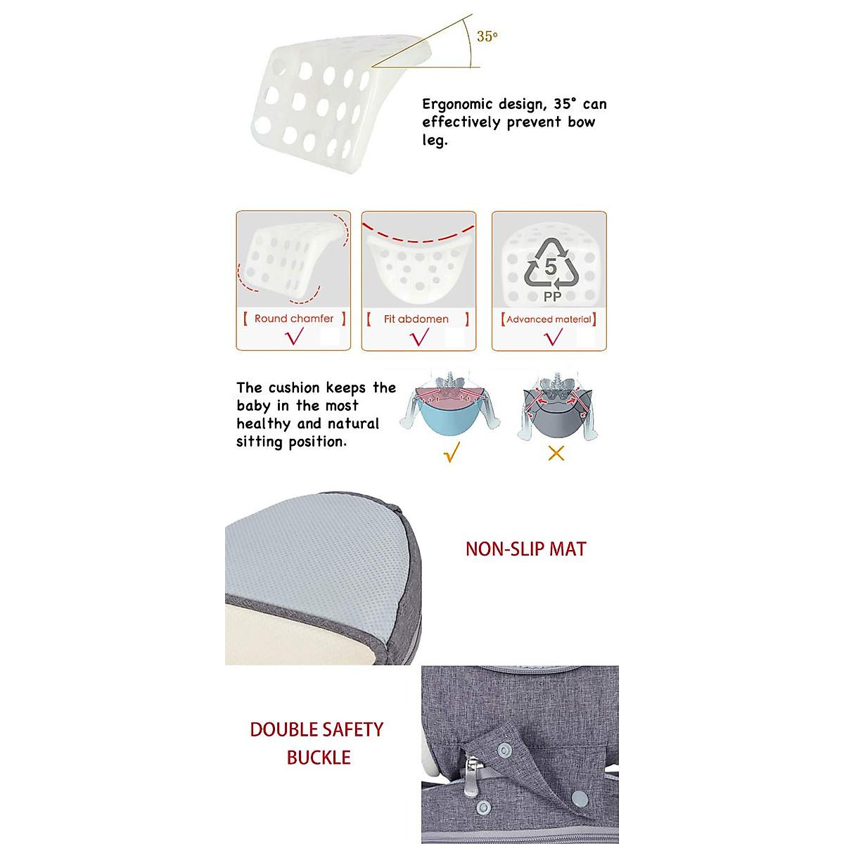Ergonomic Baby Hip Seat Carrier Baby Waist Stool for Newborn Child Infant Toddler with Cool Air Mesh Windproof Babyhood Comfortable Insert (Pink)