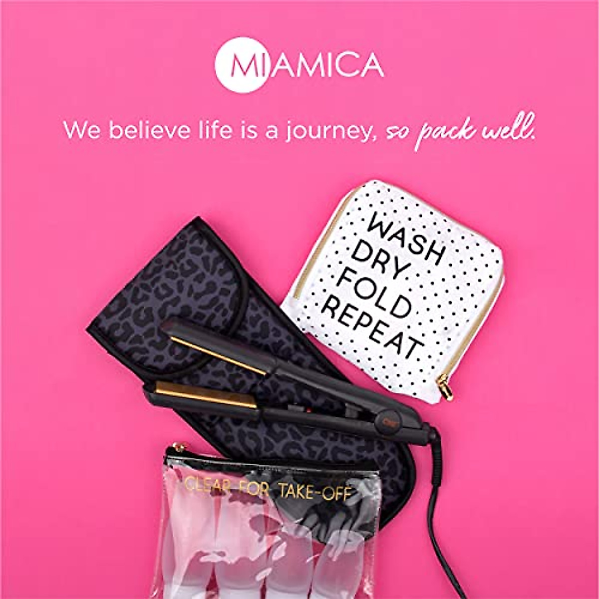 Miamica Foldable Travel Laundry Bag, Black & Rose Gold – Measures 21” x 22” When Fully Opened – Foldable Laundry Bag with Drawstring Closure – Durable, Lightweight Travel Accessories