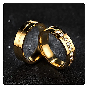 Fusamk Fashion 18K Gold Stainless Steel Crystal Band Rings(Gold(12))