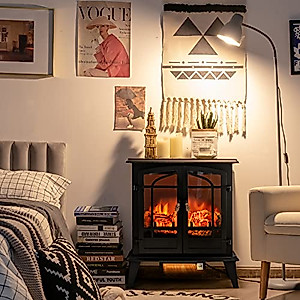 Tangkula 25 Inches Electric Fireplace Stove, 1400 W Freestanding Fireplace Heater, Indoor Electric Stove Heater W/Realistic Dancing Flame Effect, Adjustable Temperature, Overheat Protection