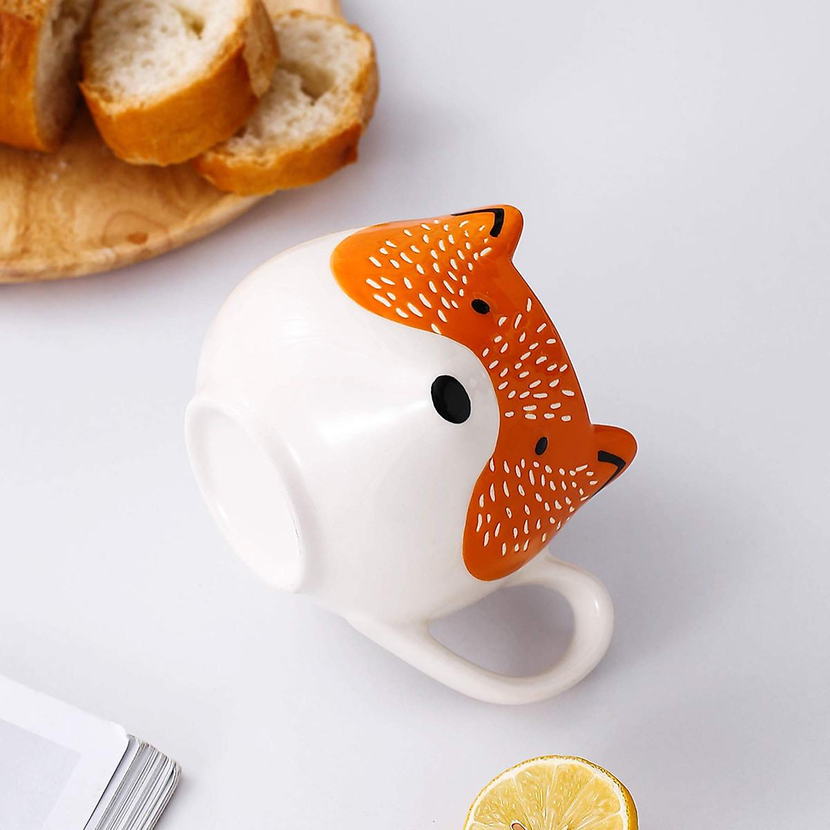 GoldenPlayer 3D Fox Mug Stoneware Coffee Mug Tea Cup Hand Painted Ceramic Animal Coffee Cup Mug, Orange and White