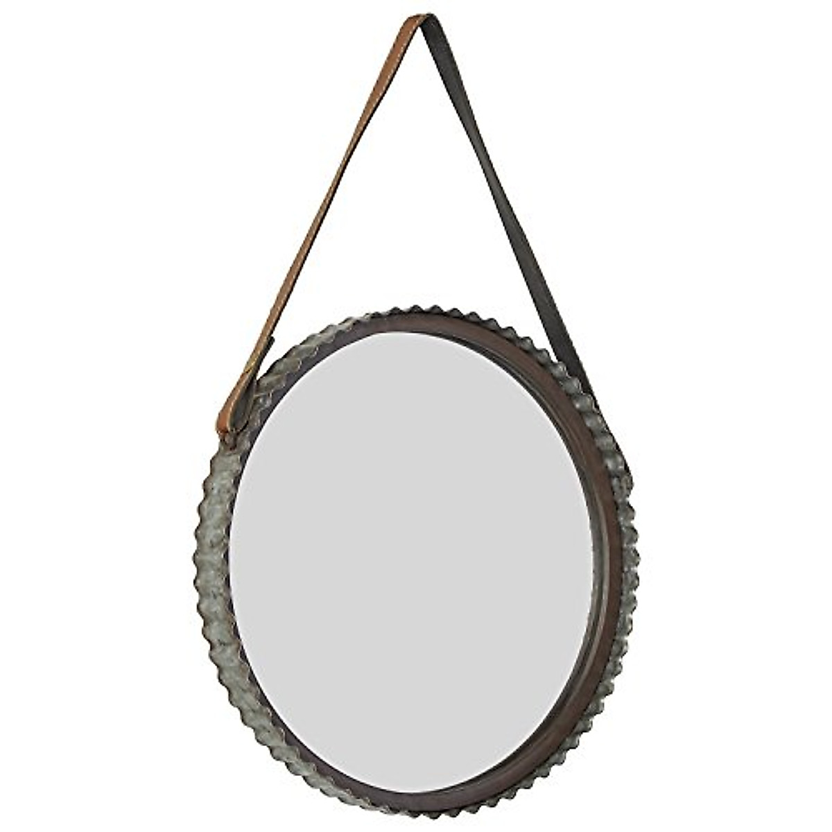 Amazon Brand – Stone & Beam Rustic Farmhouse Round Wood Iron Mirror with Faux Leather Strap - 22 Inch, Black Metal