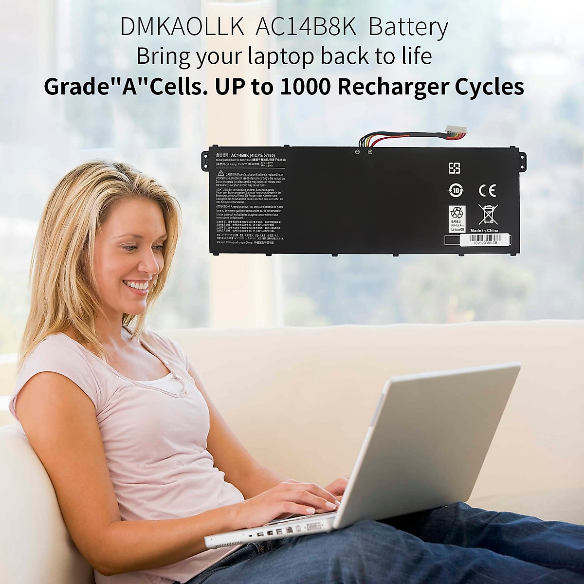 AC14B8K Battery for Acer Predator Helios 300 N17C1 PH315-51 PH315-52 G3-571 G3-572 N18Q13 Nitro 5 AN515 AN515-53 AN515-54 Aspire R5-471T R5-571T R5-571TG Chromebook CB5-571 Swift SF314 4ICP5/57/80