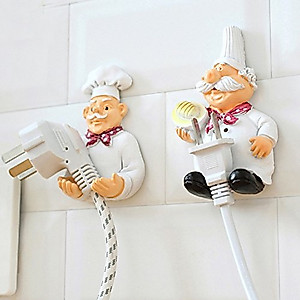 Coralpearl Cute Adhesive Resin Fat Chef Utility Wall Hook Rack Hanger Sticky Cable Plug Holder Art Décor Storage Organizer Set for Coat Clothes,Towel,Wreath,Key,Hat,Garage,Kitchen,Bathroom,Kids Room