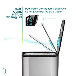 Home Zone Living 13 Gallon Slim Kitchen Trash Can with CleanAura Odor Control Pod, Stainless Steel, 50 Liters, Silver