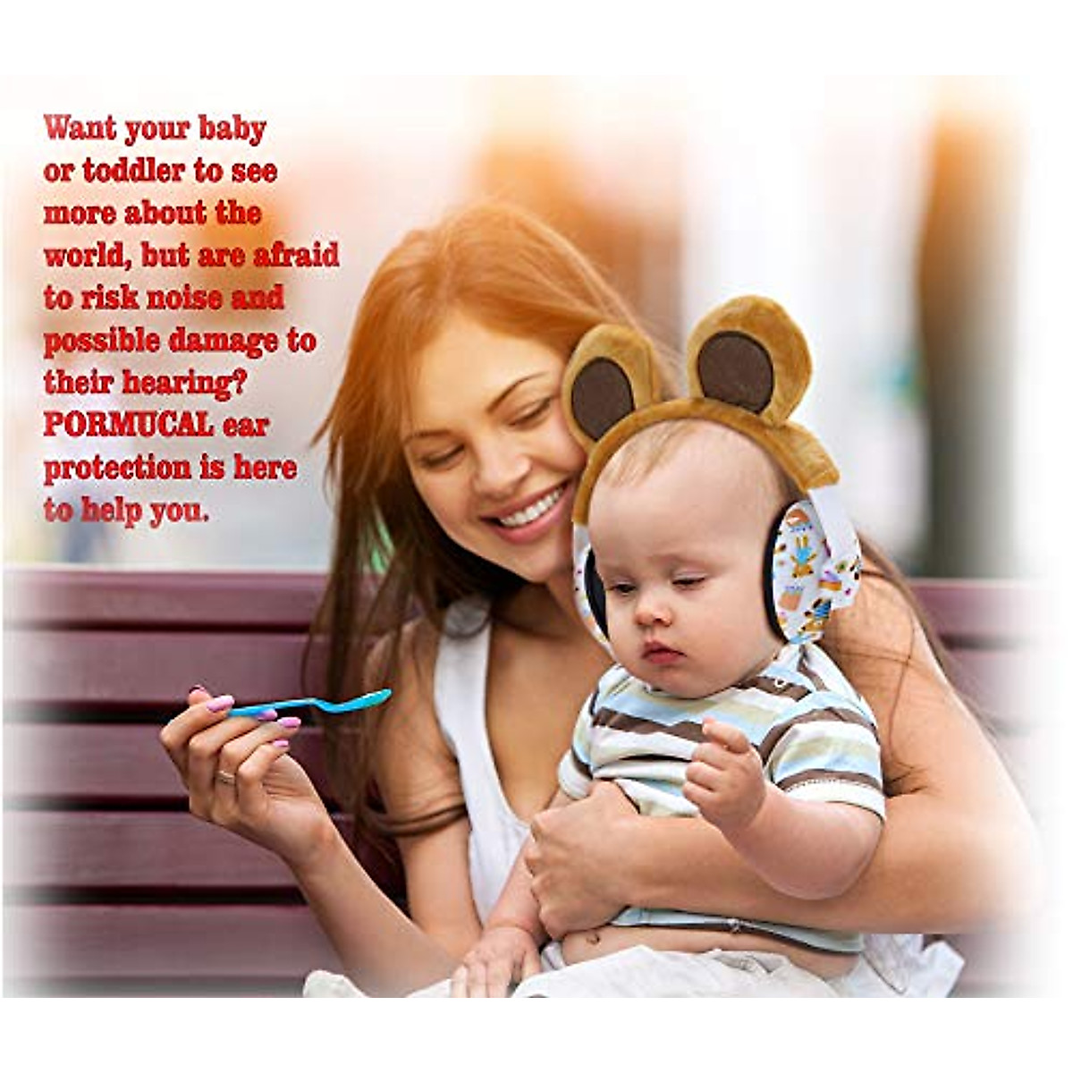 PORMUCAL Baby Ear Protection Ear muffs For 3 Months To 2+ Years Noise Reduction Hearing protection For Infant And Toddlers With Bear Ear. (Brown)