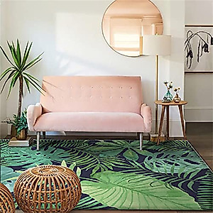 ZCLRUG Tropical Green Plant Leaf Area Rug, 3x4ft, Hawaii Jungle Palm Tree Leaves Non-Slip Rugs Washable Banana Leaf Black Living Room Floor Mats for Bedroom Bathroom Nursery Modern Home Decorate