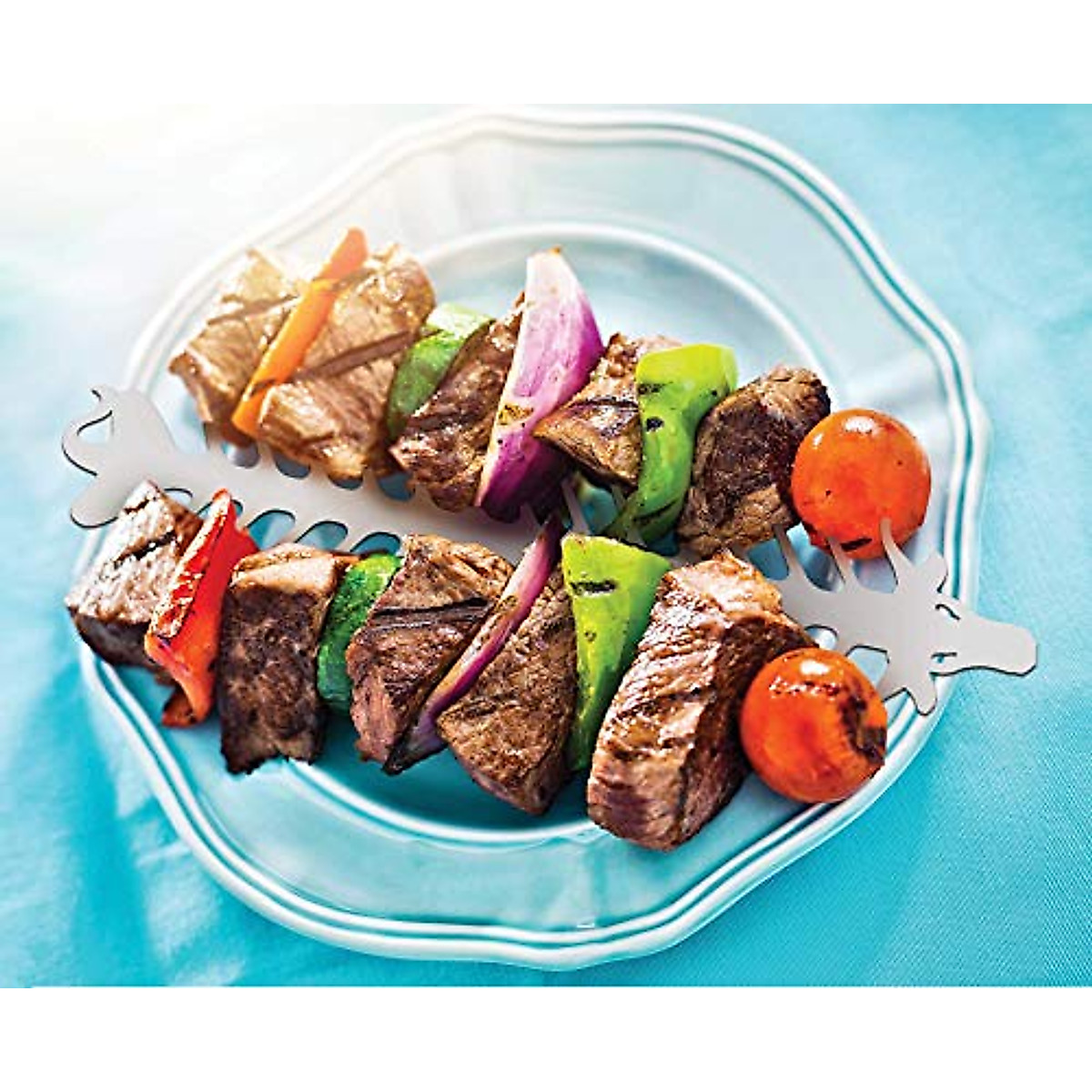 Proud Grill Slide & Serve BBQ Skewers - Set of 4 Stainless Steel Reusable Barbecue Skewers | Ideal for Grilling Shish Kabobs | Use for Beef, Pork, Chicken, Vegetable and Shrimp Kabobs.