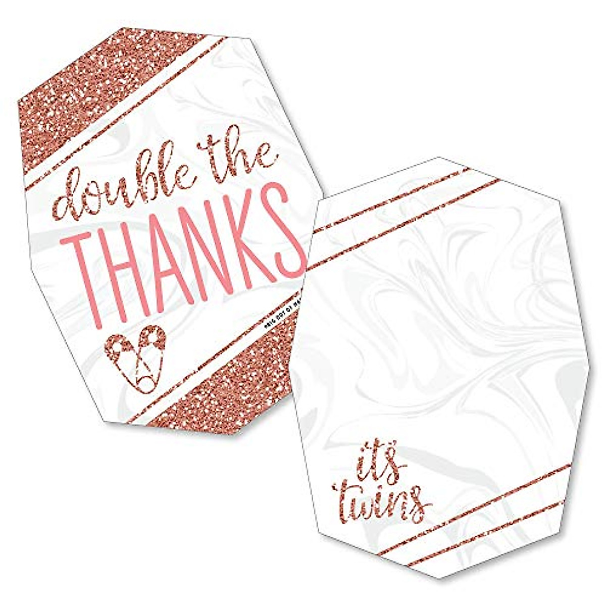 Big Dot of Happiness It's Twin Girls - Shaped - Pink and Rose Gold Baby Shower Thank You Note Cards with Envelopes - Set of 12