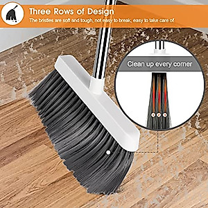 Broom and Dustpan Set,Upright Standing Dust Pans with 54" Stainless Steel Long Handle,Dustpan and Broom Combo for Home Kitchen Office Lobby Floor Cleaning,Outdoor/Indoor Household Brooms-White+Orange