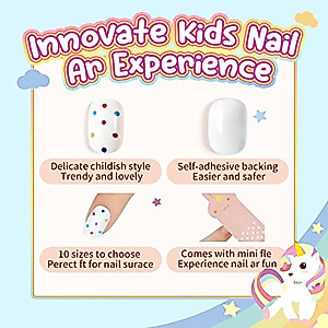 Modelones 144Pcs 6 Pack Press on Nails for Kids Children Acrylic Fake Nails Pre-glue Full Cover Glitter Gradient Color Rainbow Candy Short False Nail Art Kits Sets Gifts for Kids Girls