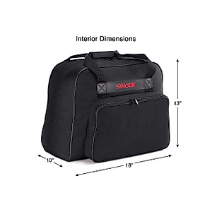 SINGER | Machine Carrying Case, Black, Spacious Case Fits Most Standard Sewing Machines and Sergers, Fully-Padded Interior, Durable Canvas Exterior, Easy Zip, Large Front Pocket, Easy Transport
