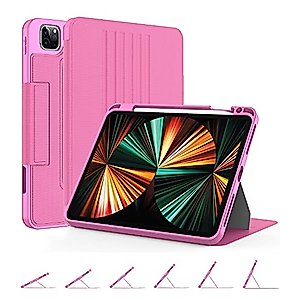 OCYCLONE Protective Case Compatible with iPad Pro 11 inch 3rd 2nd Generation 2021 2020, 6 Viewing Angles Magnetic Stand with Pencil Holder Smart Auto Wake Sleep, Pink