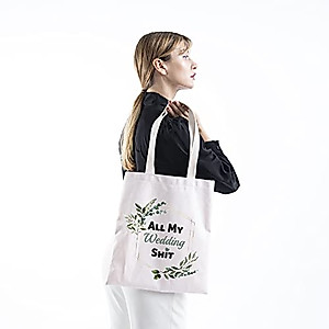 TSOTMO Bride To Be Gift All My Wedding Shit Floral Bride Wedding Day Emergency Kit Tote Bag (Wedding shit tote)