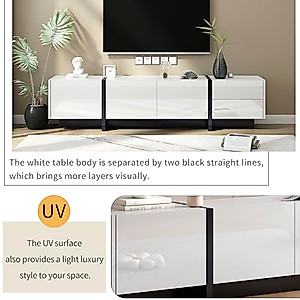 Contemporary High Gloss TV Console Table for Television Up to 80", Wood Entertainment Center with Storage Cabinet and Drawers, TV Cabinet Media Console Cabinet for Living Room Game Room, White
