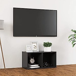Queen.Y TV Cabinet, Modern TV Media Console Table with 2 Compartments, Entertainment Center Unit, Living Room Bedroom Display Cupboard, Grey