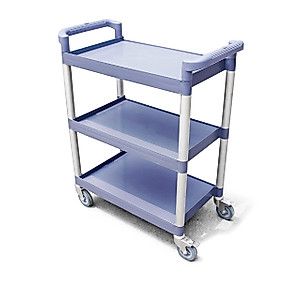New Star Foodservice 54569 350-Pound Plastic 3-Tier Utility Bus Cart with Locking Casters, 42.5 "x19.5" x 38.5", Gray