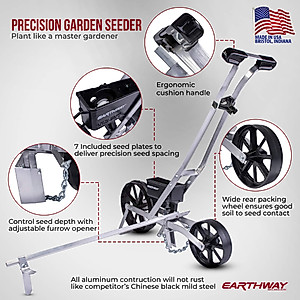 EarthWay 1001-B Precision Garden Seeder Row Planter with Interchangeable 7 Seed Plates and Row Marker; Plants Hemp, Corn, Vegetables, Etc for Small Gardens