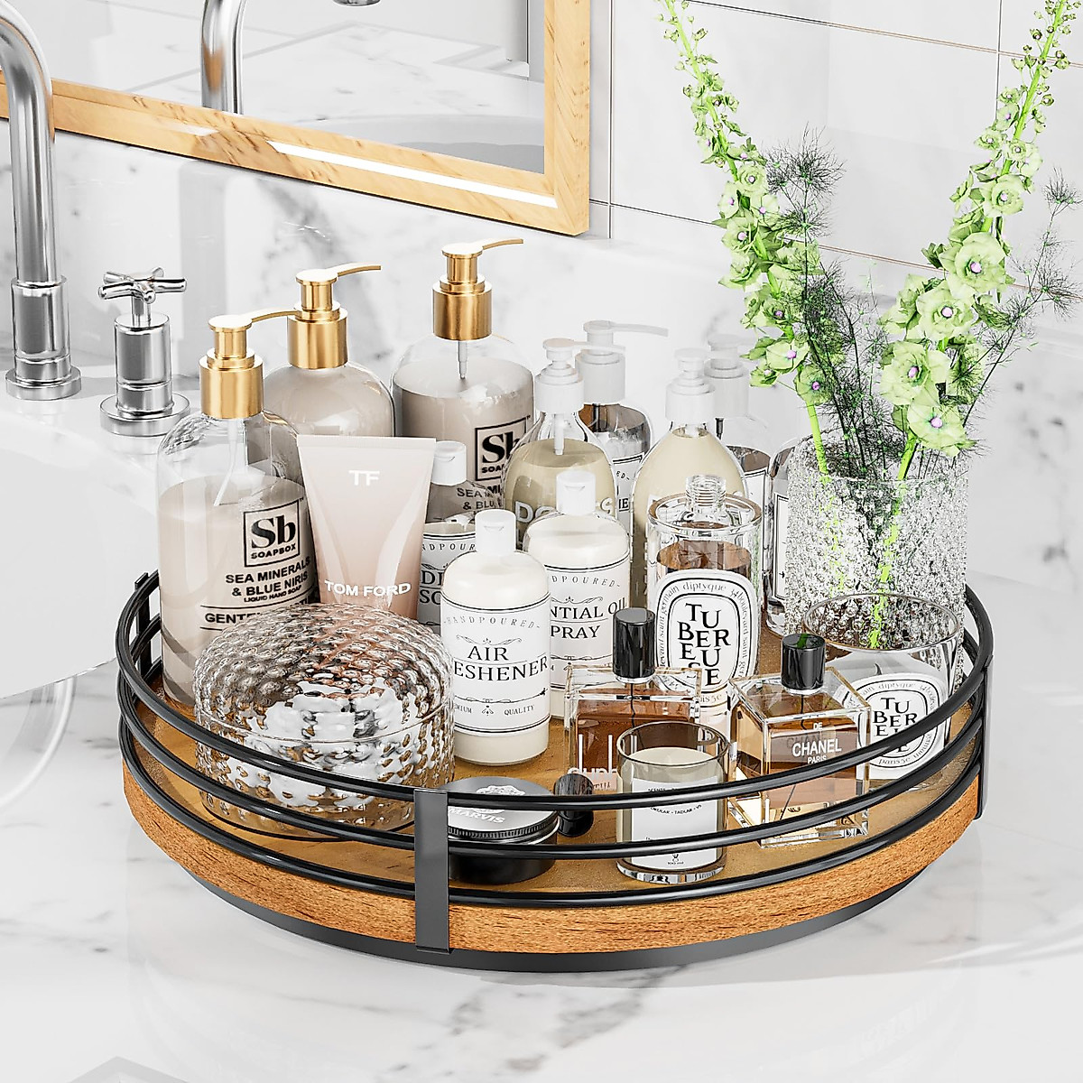 12" Lazy Susan Turntable Organizer - Oak Wood Lazy Susan for Cabinet Kitchen Countertop Dining Table Pantry Cupboard Bathroom Coffee Bar Storage Spice Rack Home Decor