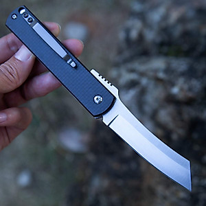 NEWOOTZ Handmade Higonokami Razor Folding Pocket Knife with Clip and Sheath,3in D2 Steel Blade,Carbon Fiber Liner Lock Handle EDC Knives for Men