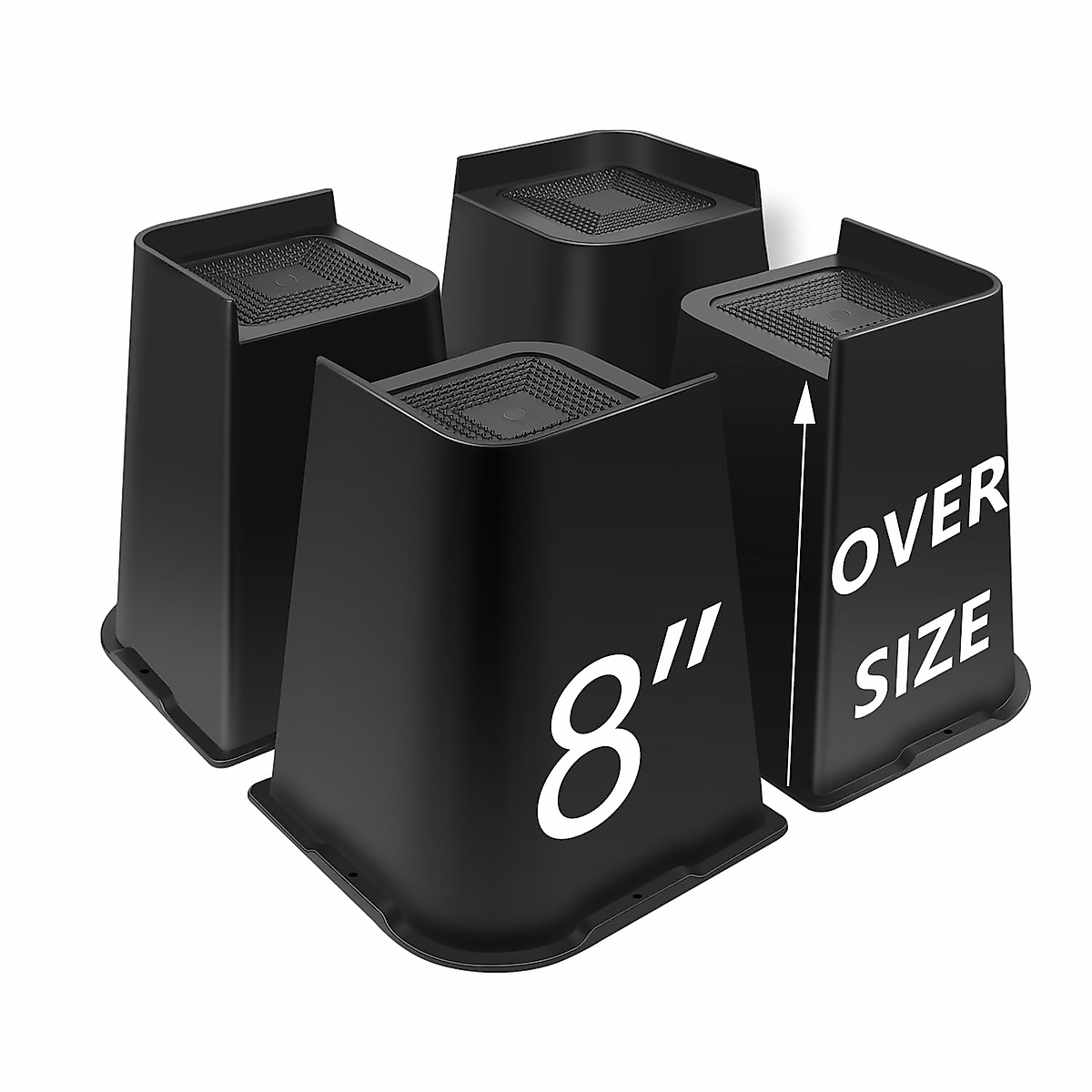 Sunifier Bed Risers 8 inch Heavy Duty, 4 Pack L Shape Furniture Risers 8 inch Support 5000LBs, Table Couch Risers, Oversized Lifts Risers for Dorm Beds Frame, Sofa, Chairs Legs (Black 4-Pack,8 inch)