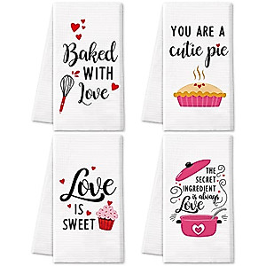 Valentine's Day Kitchen Towels Baking Love Bathroom Hand Towels w/Hanging Loop (Symmetrical Pattern), 23.5''x16'' Super Absorbent Soft Love Towel Valentines Day Kitchen Bath Gift for Him or Her