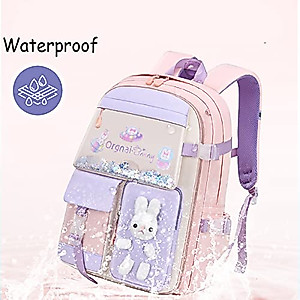 Stylifeo Bunny Backpack for Girls Cute Backpack Kawaii School Bookbag for Kindergarten Preschool Elementary(Purple for girl grades 1-3)