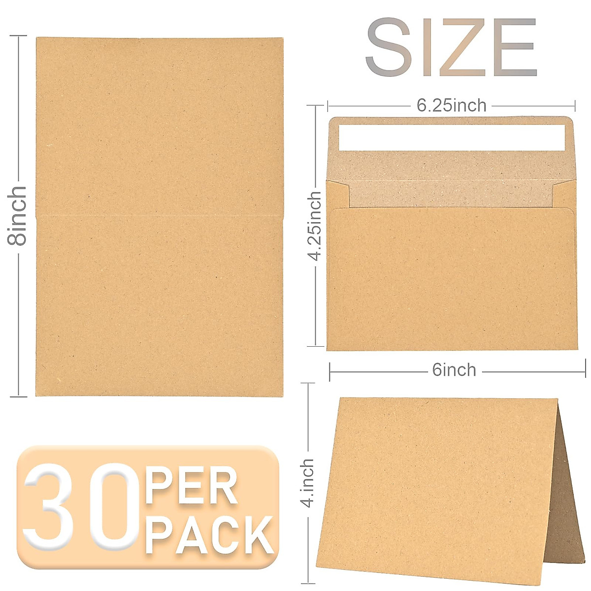 30 blank cards and envelopes each, thank you blank greeting cards and envelopes, brown A4 blank cards, 4x6 envelope invitations, suitable for printing custom, suitable for various occasions DIY