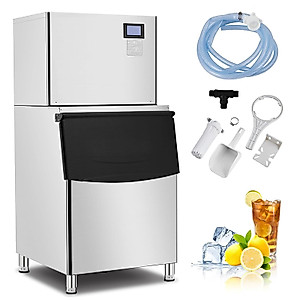 Zstar 600LBS/24H Commercial Ice Maker Machine, Freestanding Large Ice Maker with 350LBS Ice Storage Bin, Ice Ready in 5-15min, Stainless Steel Industrial ice Machine for Commercial Restaurant Cafe Bar