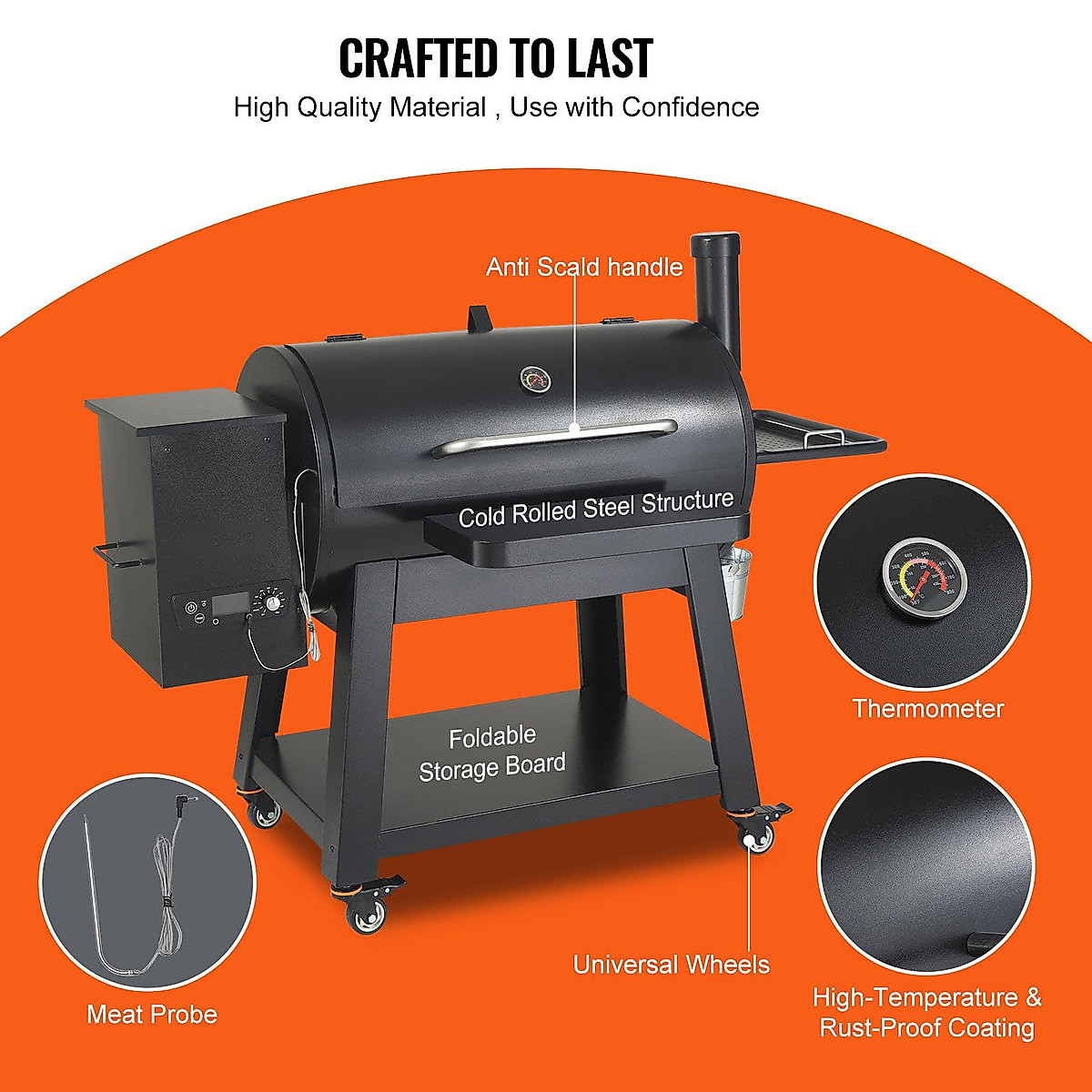 WACTO Portable Charcoal Grill BBQ with Cart - Heavy Duty 62-inch Outdoor Cooking