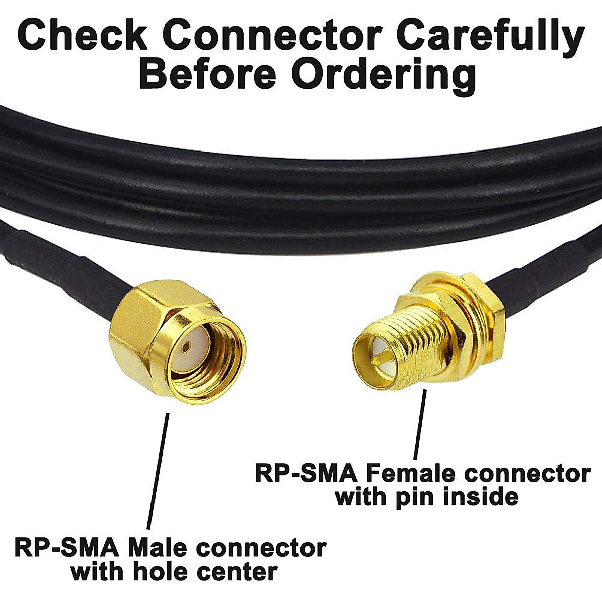 Nisaea 2m/6.5ft RP-SMA Male to RP-SMA Female RF Coaxial Cable RG174 for Wireless LAN Card, Router, Bridge, Booster & External Antenna Equipment