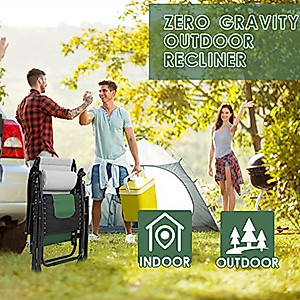 FDW Oversized Padded Zero Gravity Chair Lounge Chair Outdoor Patio Recliner with Cup Holder Adjustable Headrest for Patio Pool Deck Camping Support 380lbs (1, Green)