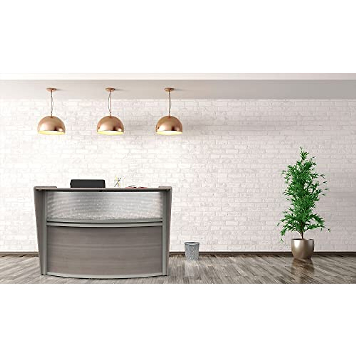Linea Italia Curved Office Clear, Easy to Assembly Single Unit Reception Desk Counter for Lobby, Salon, 1 Panel, Ash