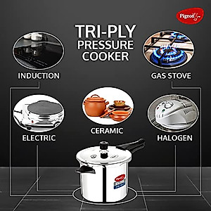 Pigeon Elite Tri-Ply Stainless Steel Body Outer Lid Pressure Cooker Induction and Gas Stove Compatible 3 L - Silver