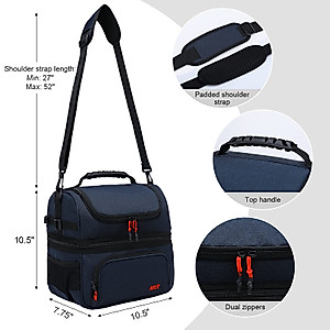 MIER Dual Compartment Lunch Bag Tote with Shoulder Strap for Men and Women Insulated Leakproof Cooler Bag, Dark Blue